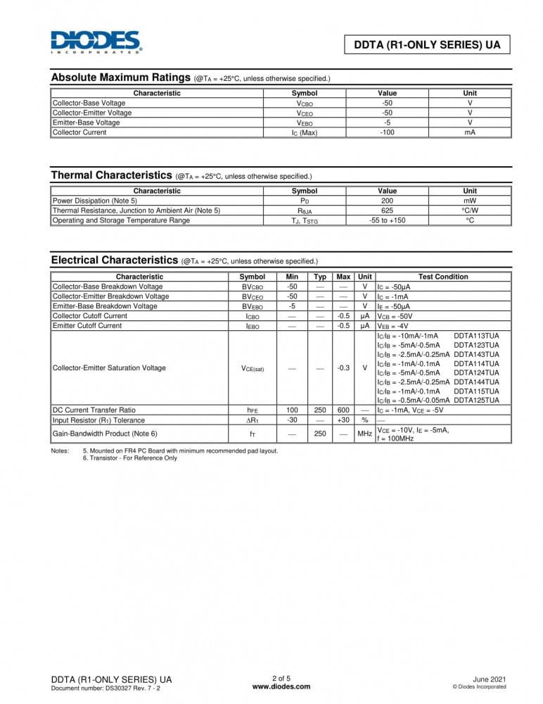 DDTA113TUA-7-F technical document page 2