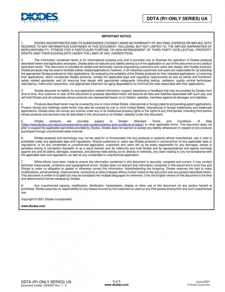 DDTA113TUA-7-F technical document page 5