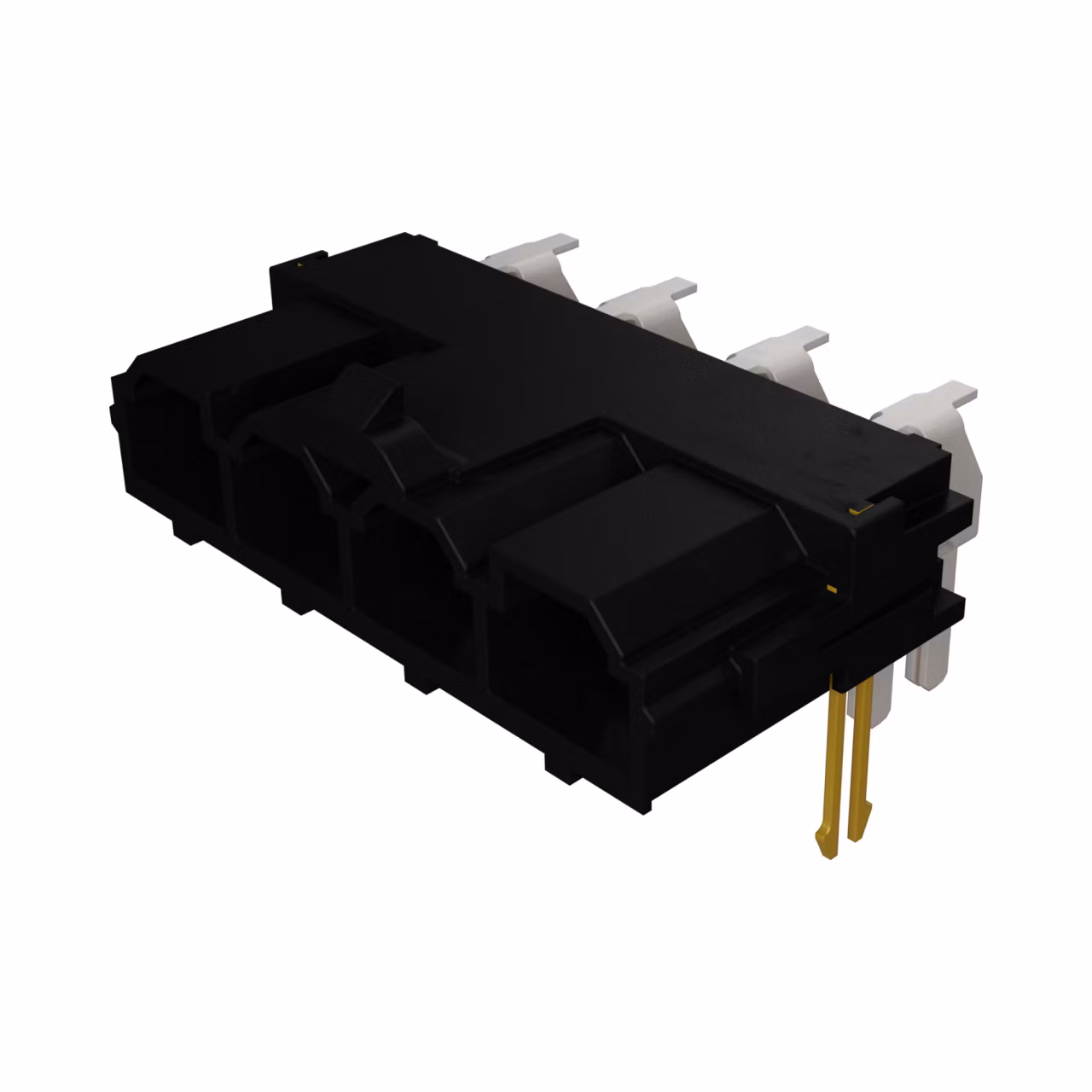 Mini-Fit Sr. Right-Angle Header, 10.00mm Pitch, Single Row, 4 Circuits, 8.30mm Tail Length, for 6.35mm PCB, Silver (Ag) Plating, with Clip for sale