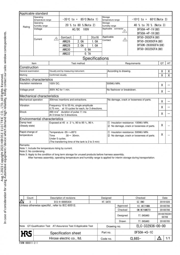 HRS DF50A-7S-1C specification sheet preview