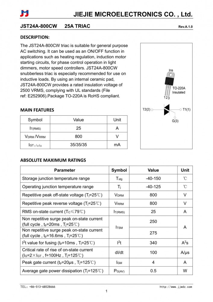 JST24A-800CW datasheet page 1