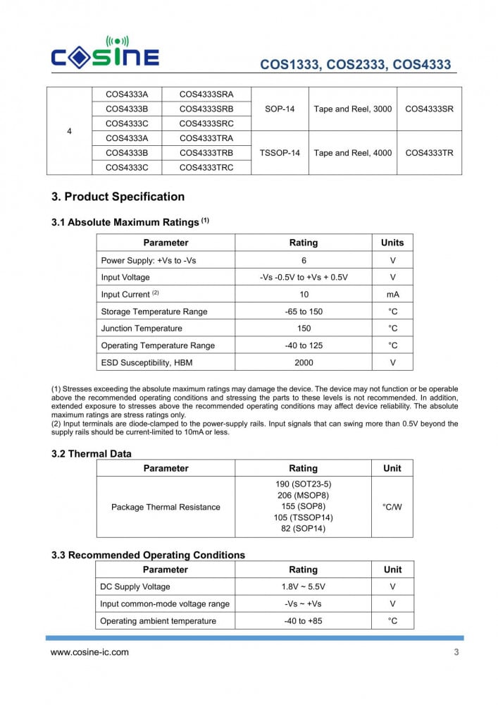 COS1333 datasheet page 3