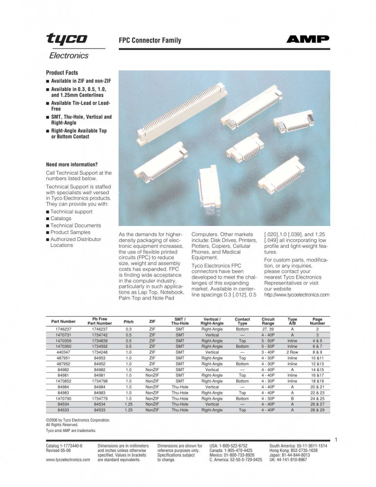 TE Connectivity FPC connector document page 1
