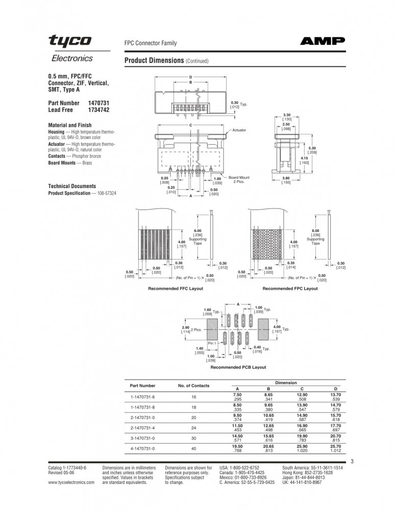 TE Connectivity FPC connector document page 3