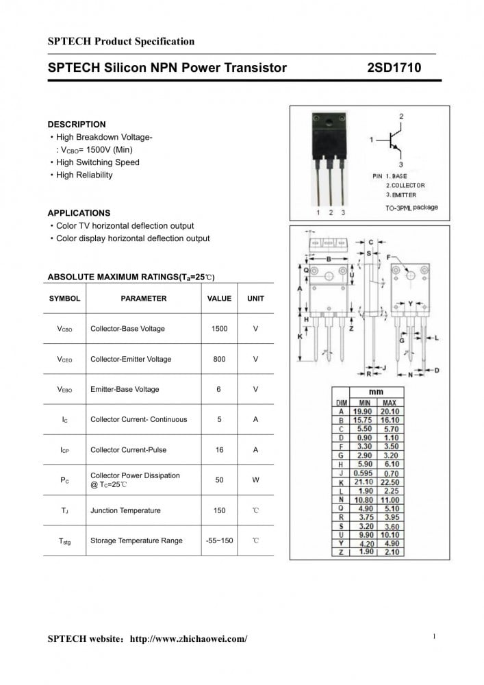 2SD1710 datasheet page 1
