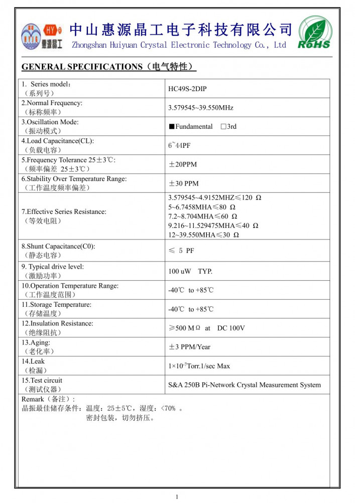 Huiyuan crystal technical document page 1