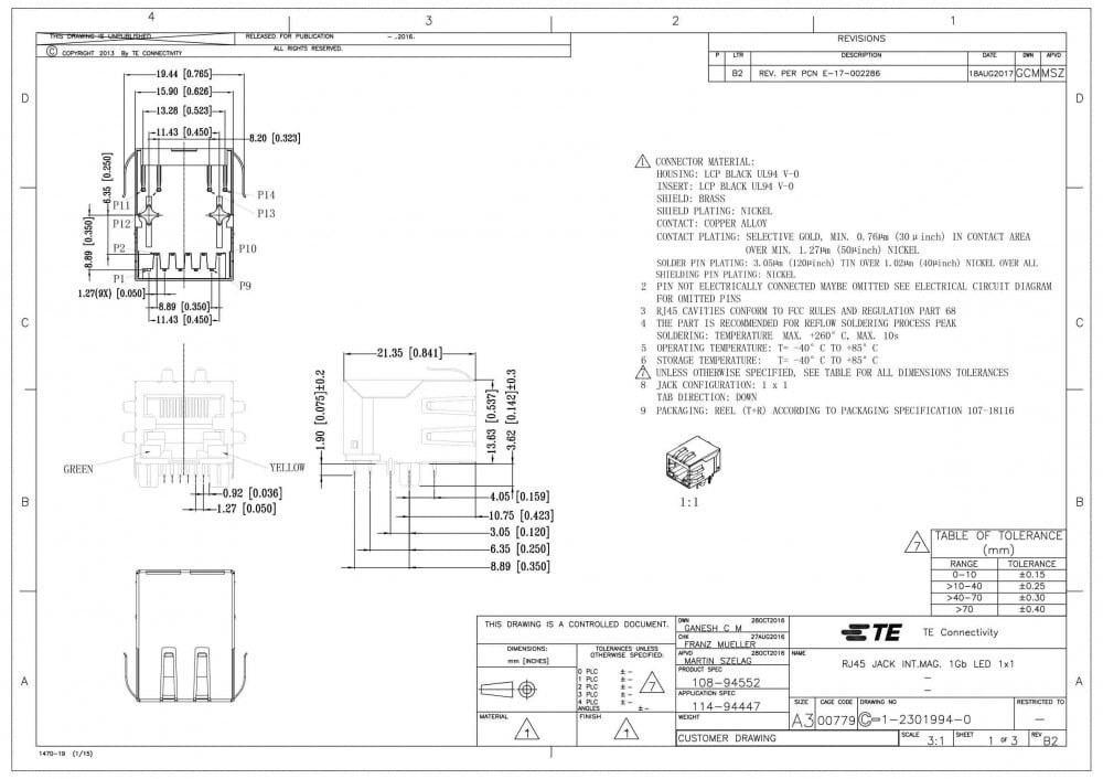 TE Connectivity 1-2301994-0 customer drawing sheet 1