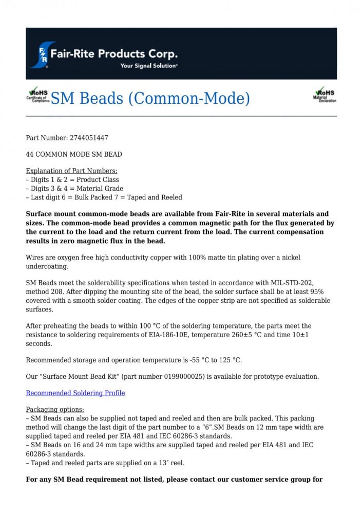 Fair-Rite 2744051447 technical document page 1