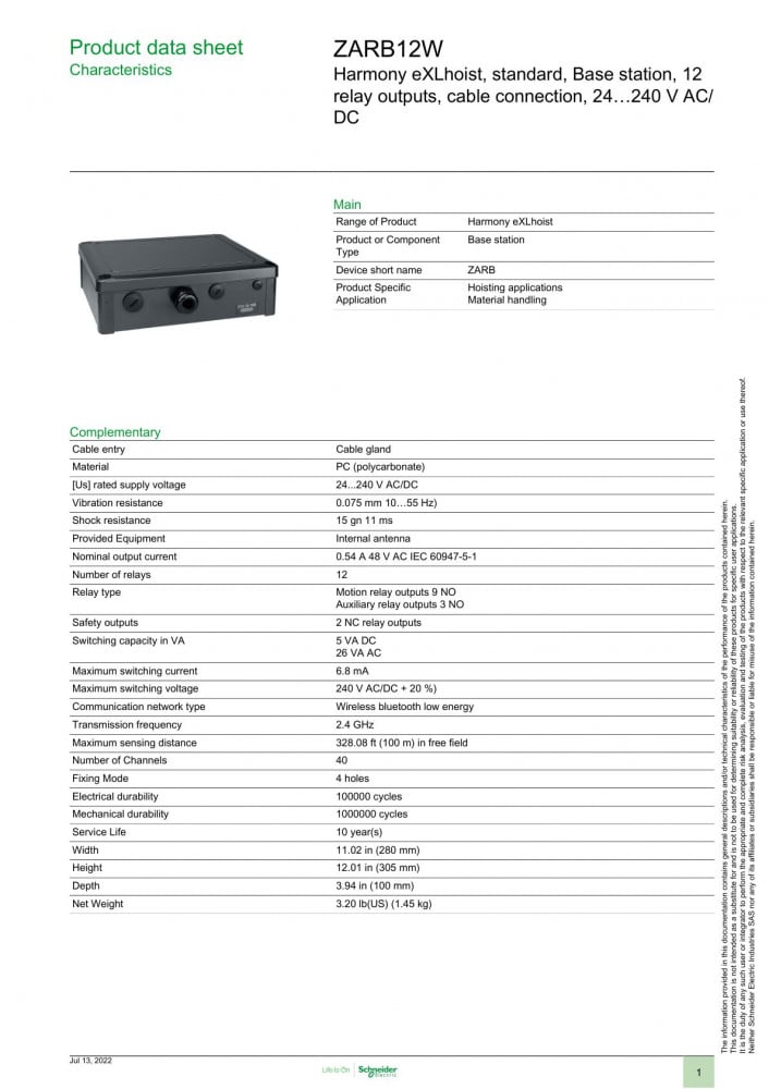 ZARB12W technical document page 1