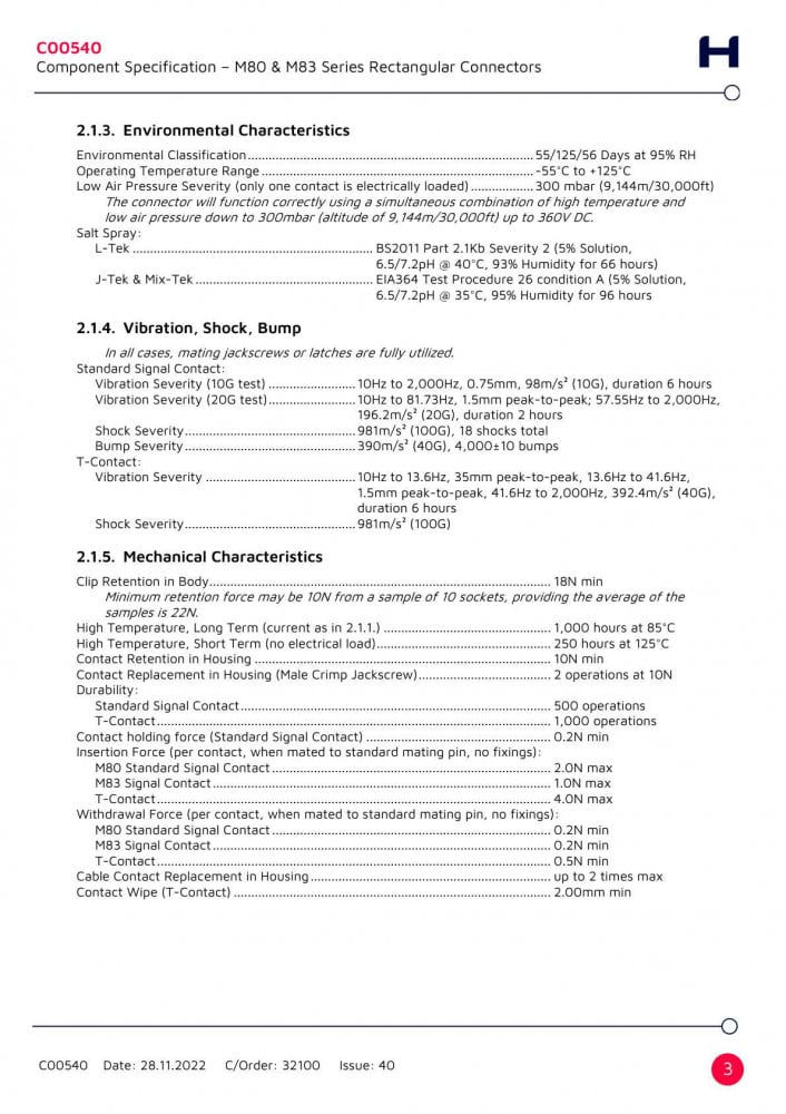 Harwin Datamate specification page 3