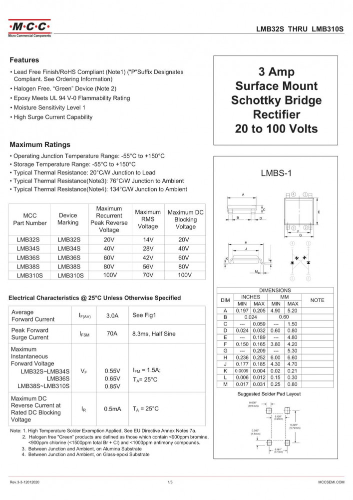 MCC LMB34S-TP datasheet page 1