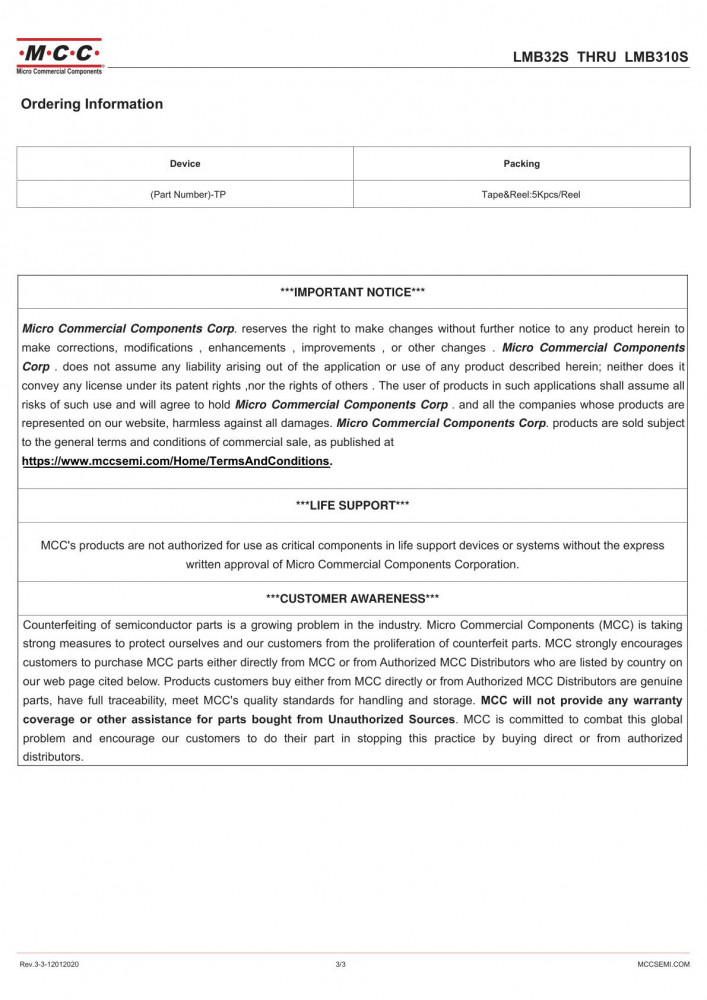 MCC LMB34S-TP datasheet page 3