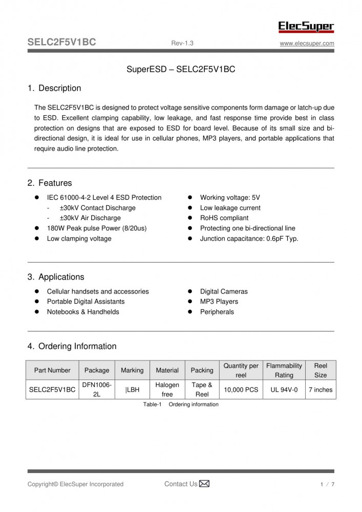 SELC2F5V1BC datasheet page 1