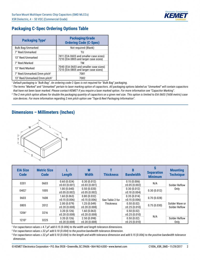 KEMET C1206C106K3PAC7800 datasheet page 2