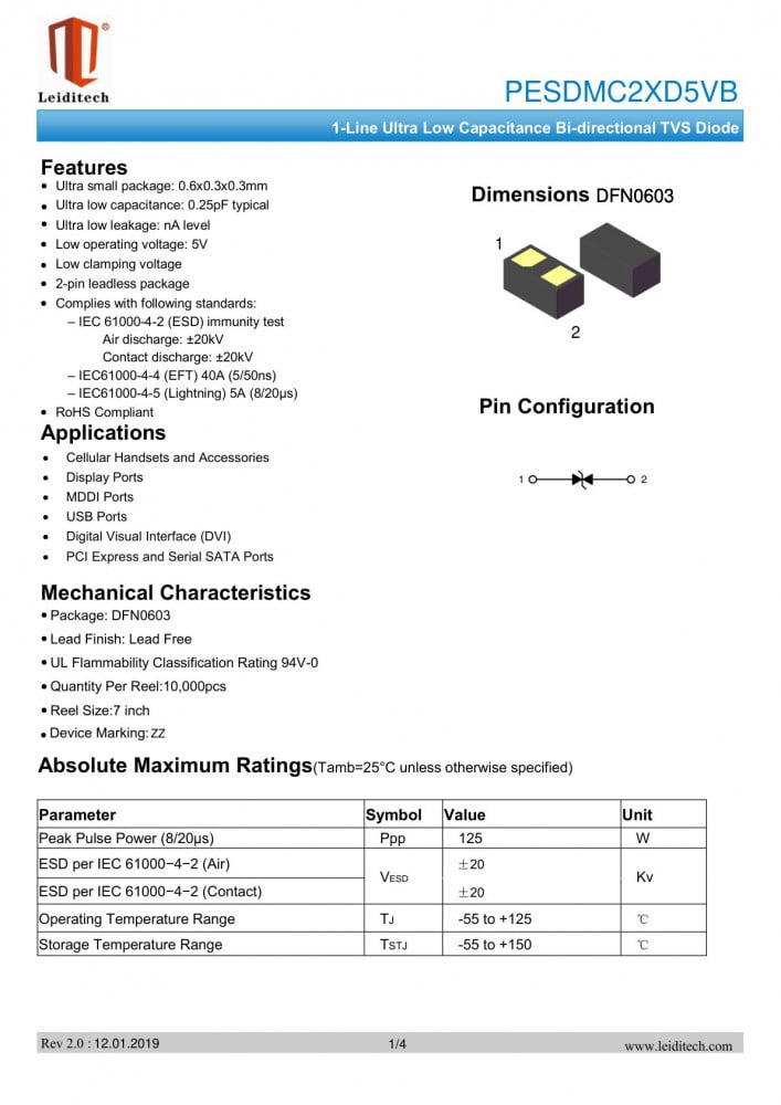 PESDMC2XD5VB datasheet page 1