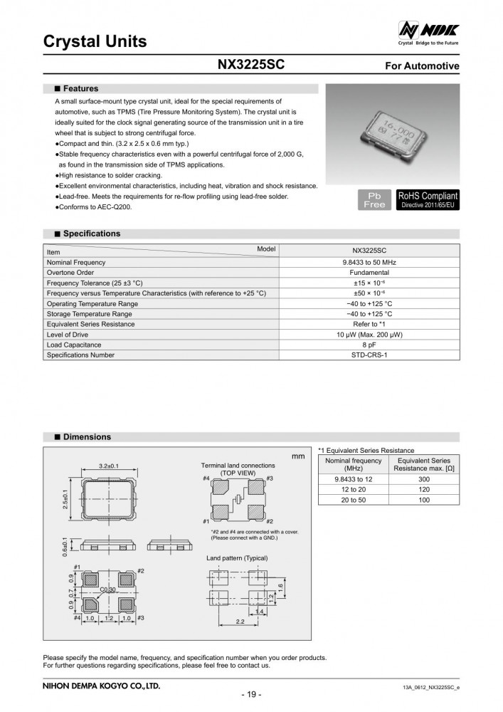 NDK NX3225SC technical document preview