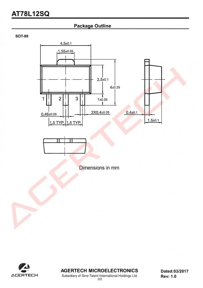 AT78L12SQ SOT-89 package outline