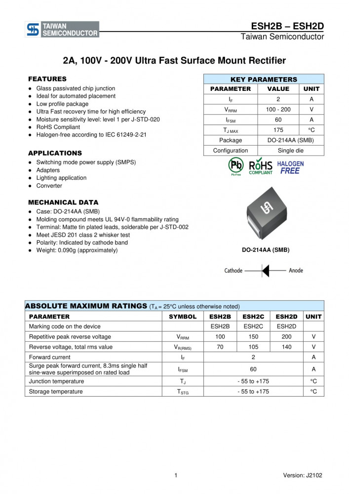 Taiwan Semiconductor ESH2D datasheet page 1