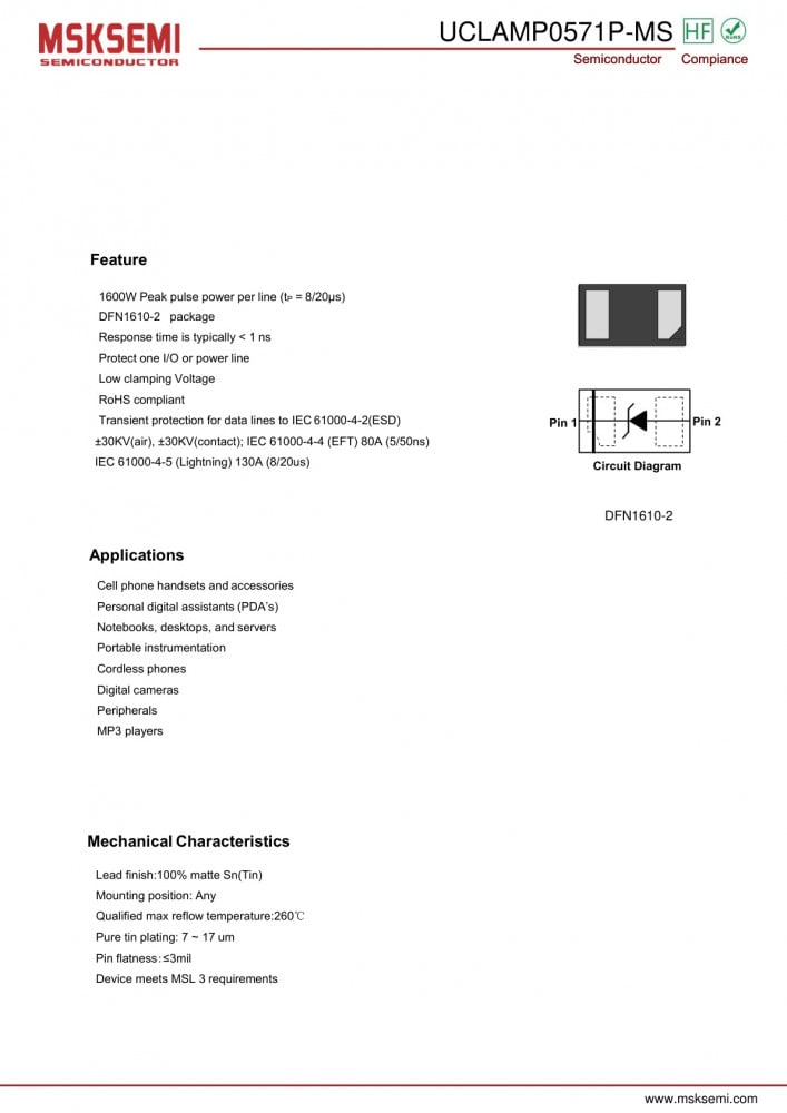 UCLAMP0571P-MS datasheet page 2