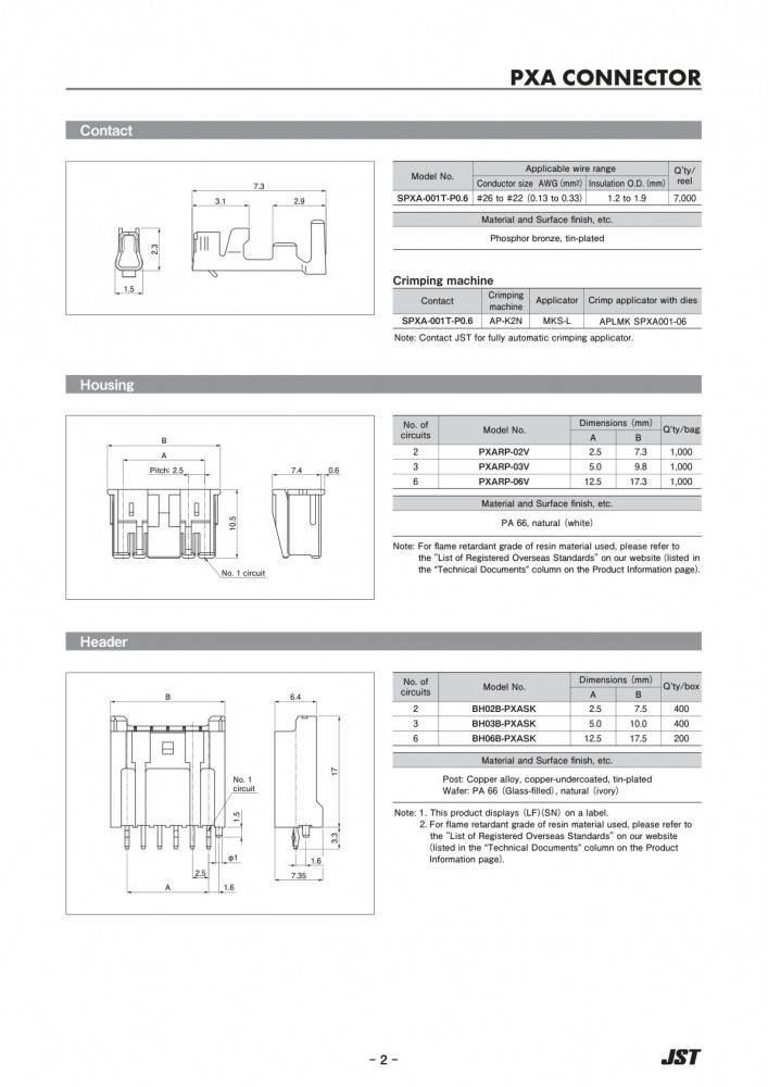 JST SPXA connector datasheet page 2