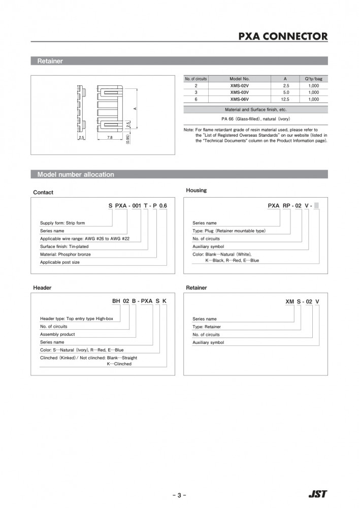 JST SPXA connector datasheet page 3