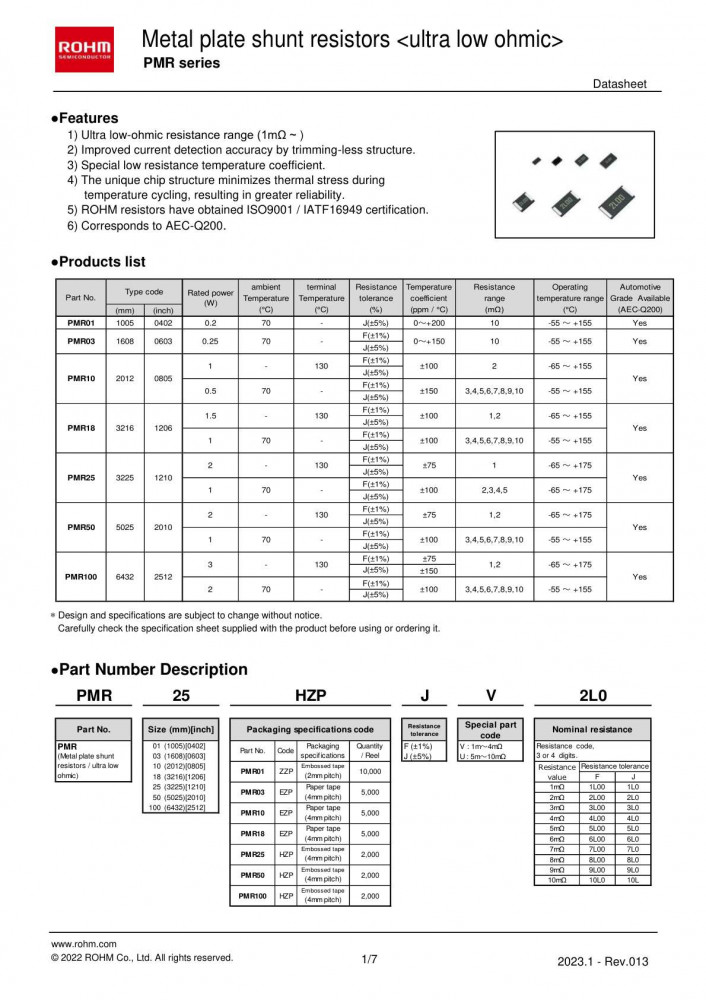 ROHM PMR series datasheet page 1