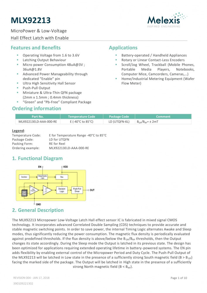 MLX92213 datasheet page 1
