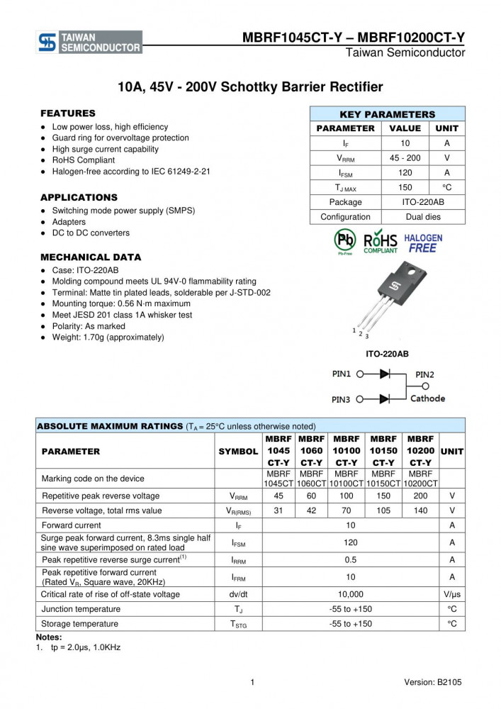 MBRF10150CT-Y datasheet page 1