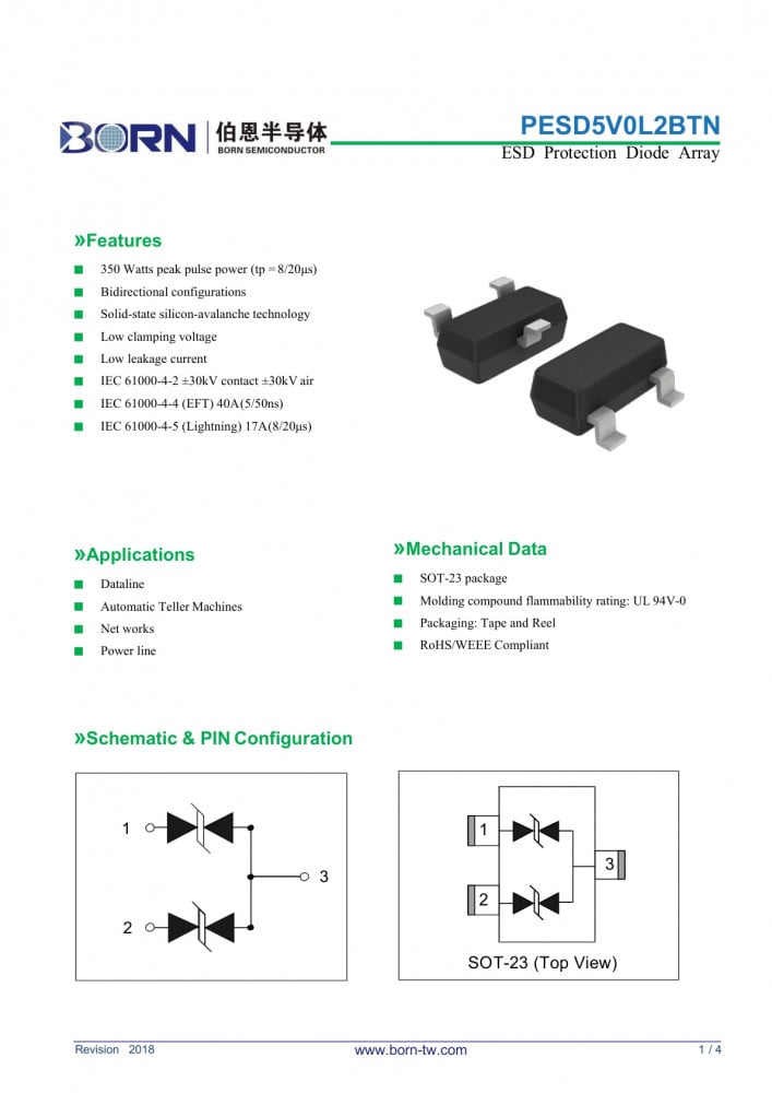 PESD5V0L2BTN datasheet page 1