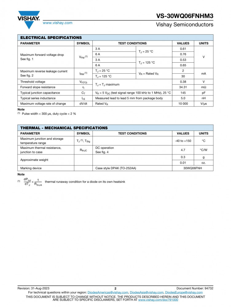 VS-30WQ06FN datasheet page 2
