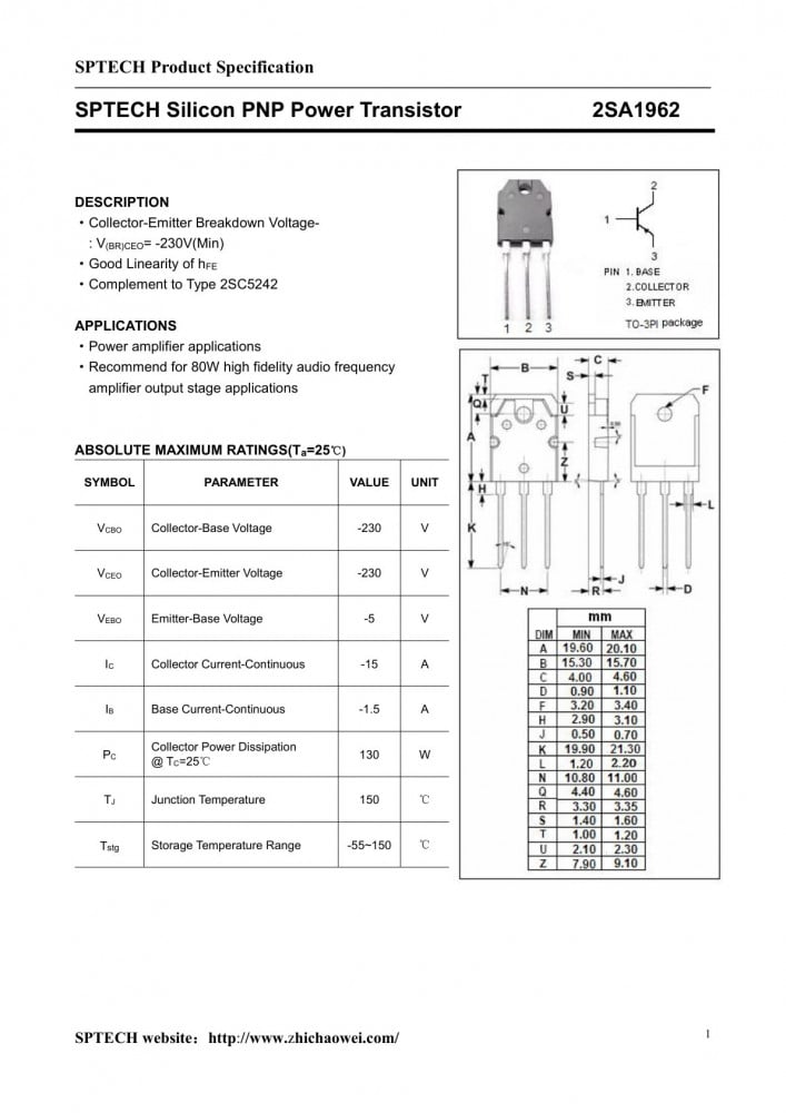 2SA1962 technical document page 1