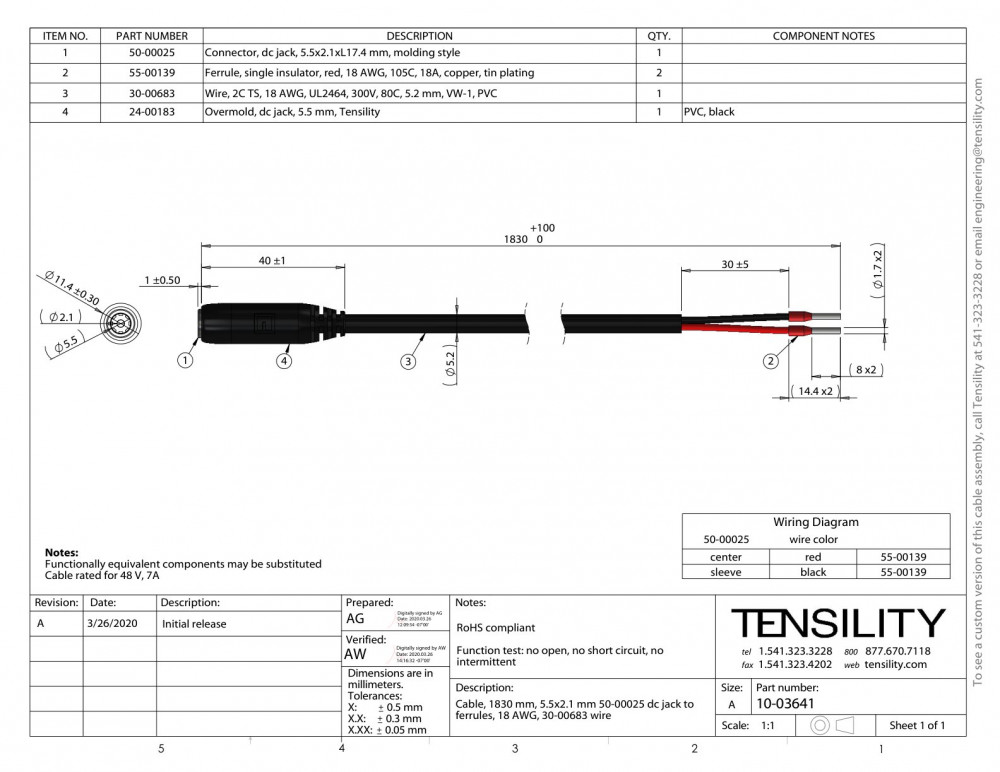 Tensility 10-03641 cable assembly drawing