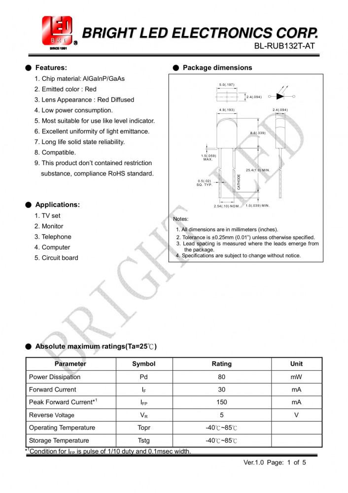 BL-RUB132T-AT datasheet page 1