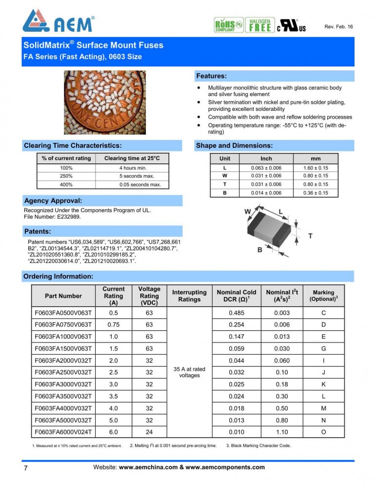 AEM SolidMatrix FA Series datasheet page 1