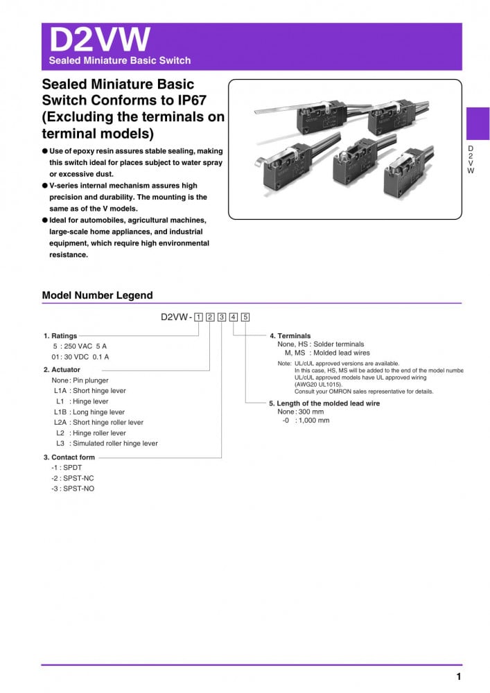 OMRON D2VW technical document page 1