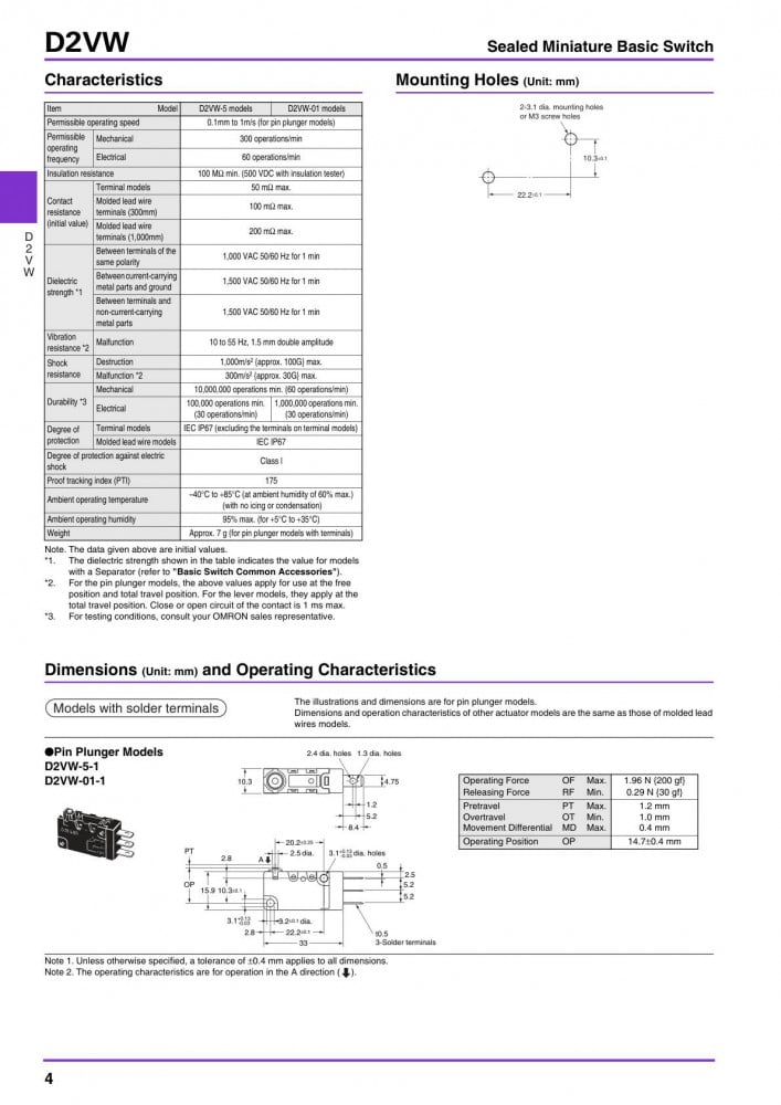 OMRON D2VW technical document page 4