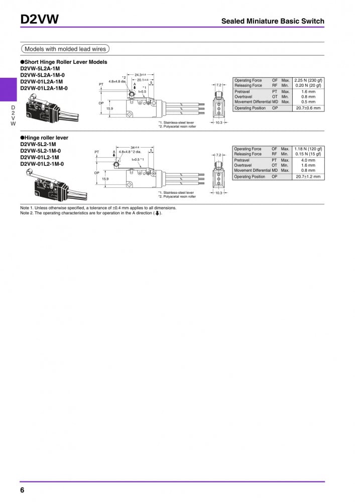 OMRON D2VW technical document page 6