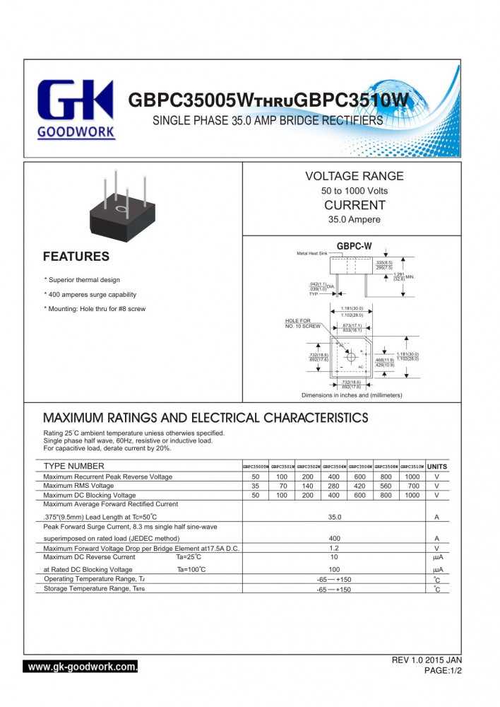 GBPC3510W datasheet page 1