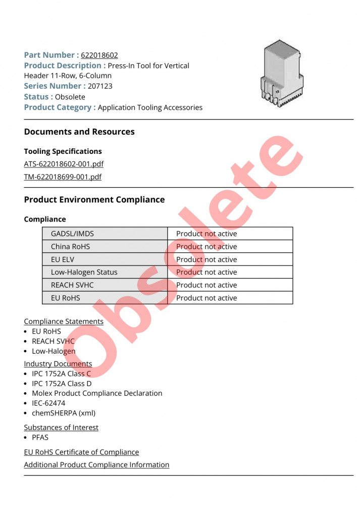 Technical document page 1 for Molex tooling