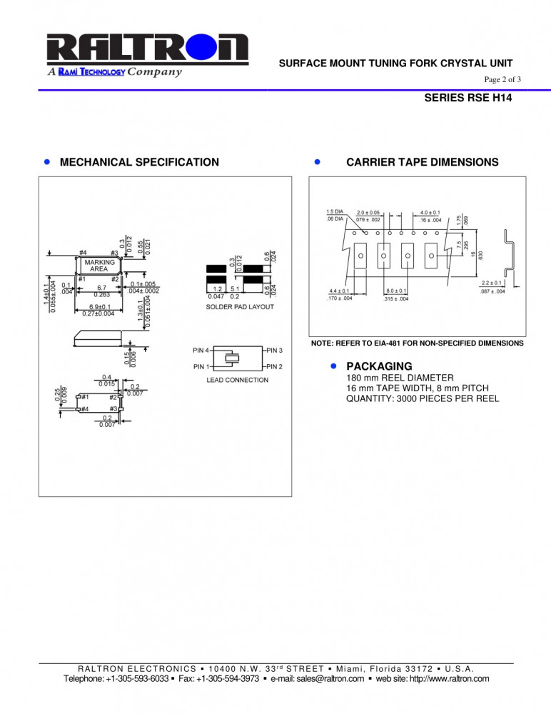 Raltron RSE H14 technical document page 2
