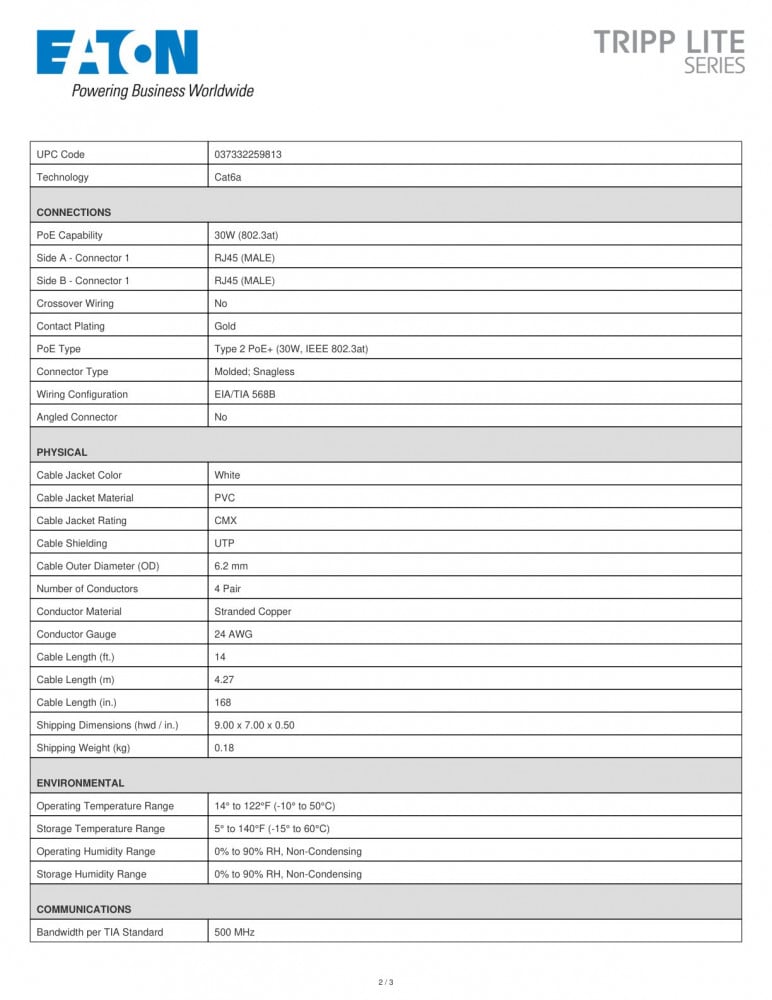EATON N261AB-014-WH technical document page 2