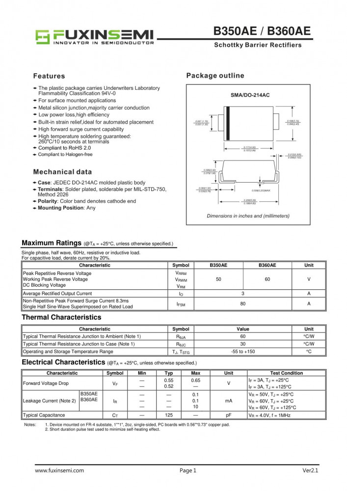 B360AE datasheet page 1
