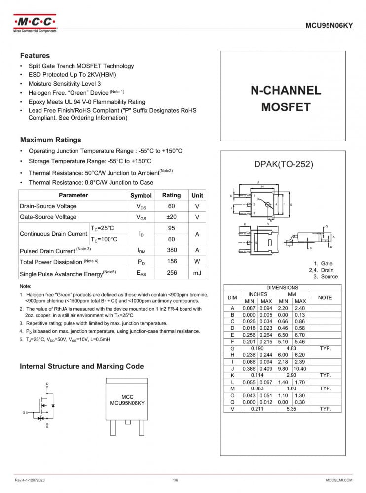 MCU95N06KY-TP datasheet page 1