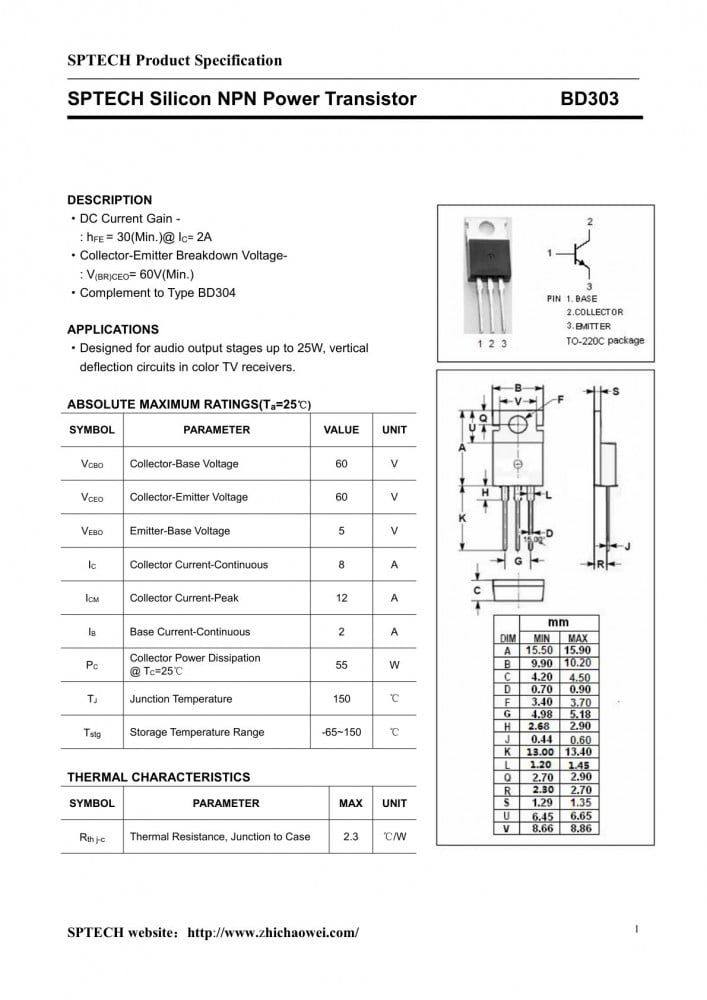 SPTECH BD303 datasheet page 1