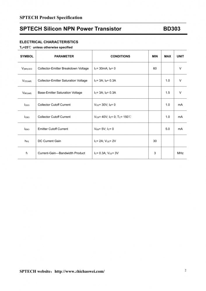 SPTECH BD303 datasheet page 2
