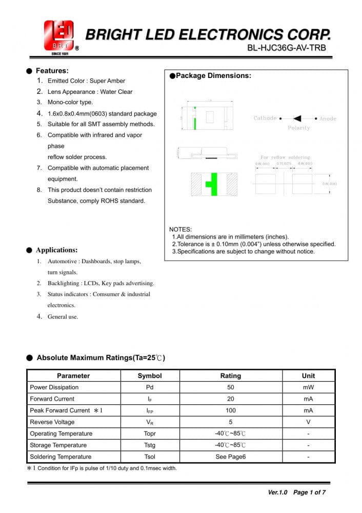 BL-HJC36G-AV-TRB datasheet page 2