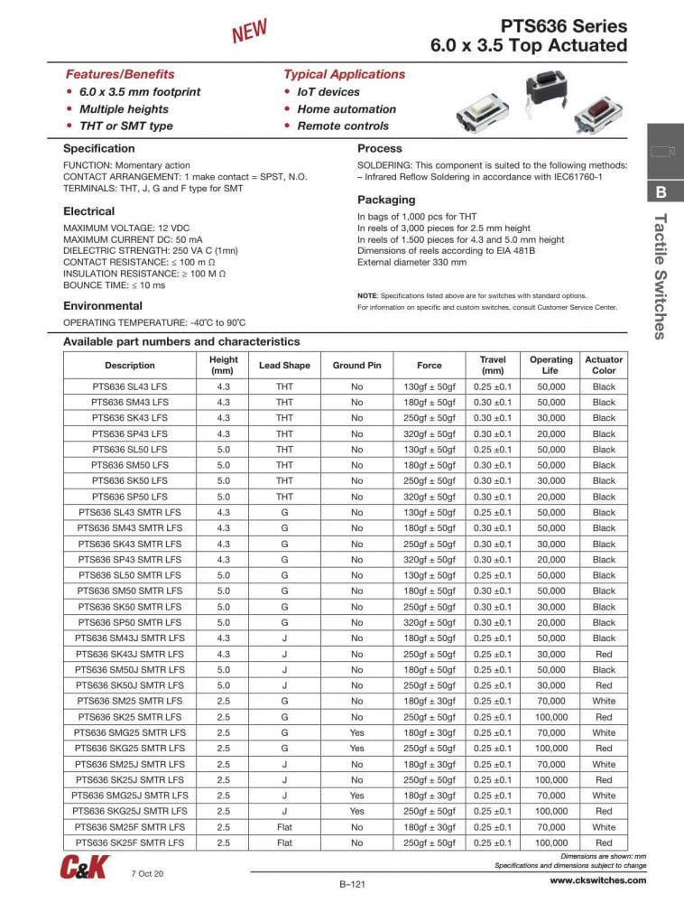 C&K PTS636 technical document page 1