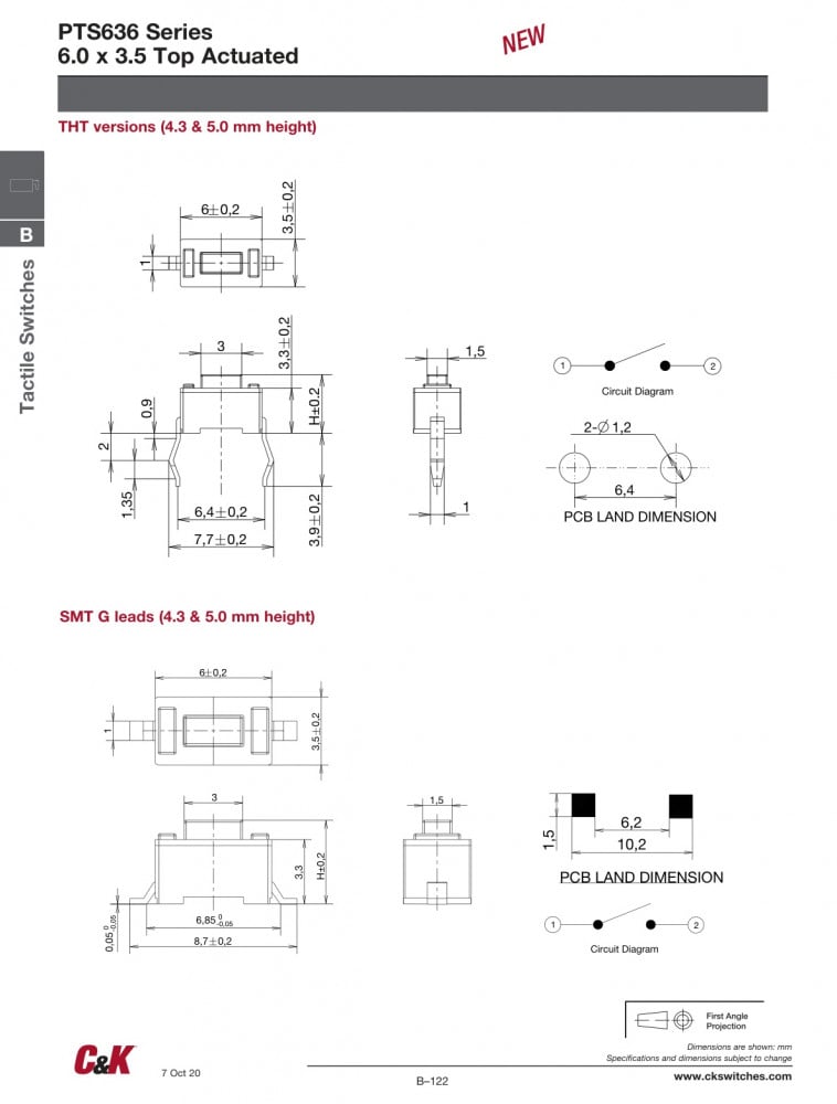 C&K PTS636 technical document page 2