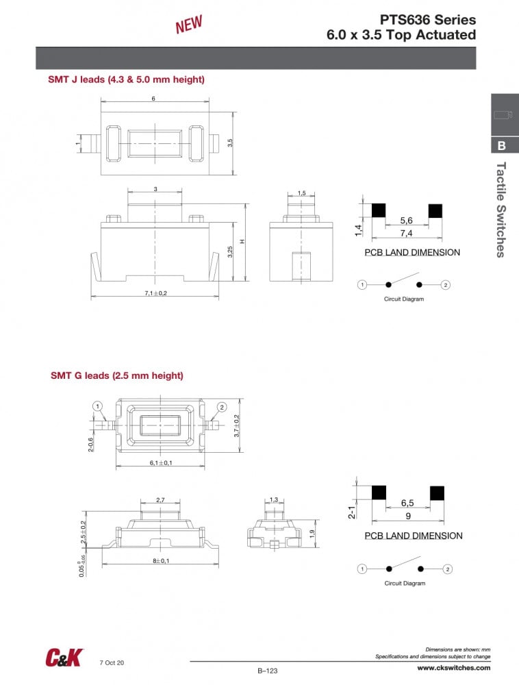 C&K PTS636 technical document page 3