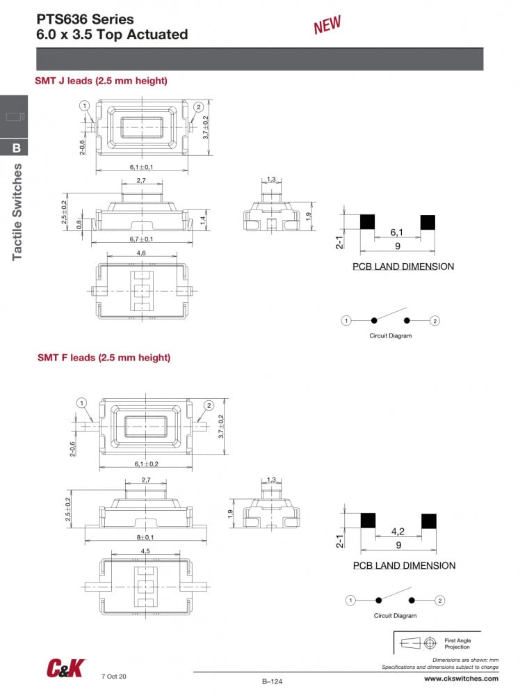 C&K PTS636 technical document page 4